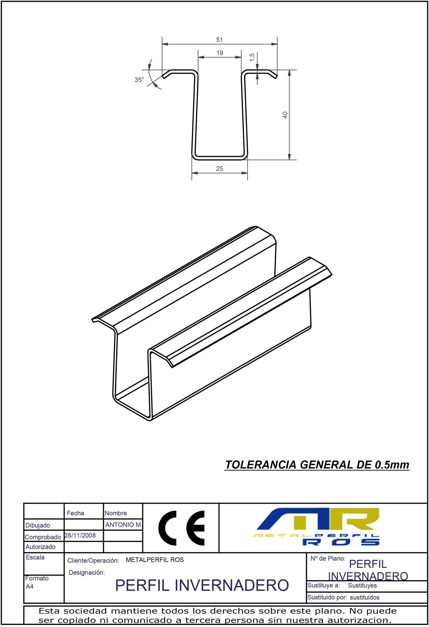 Perfil Omega 25 - Metalperfil Ros